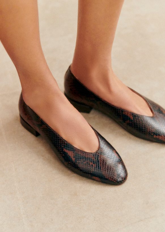 Matilda Ballerinas - Brown Python Print - Bovine leather - Octobre Éditions