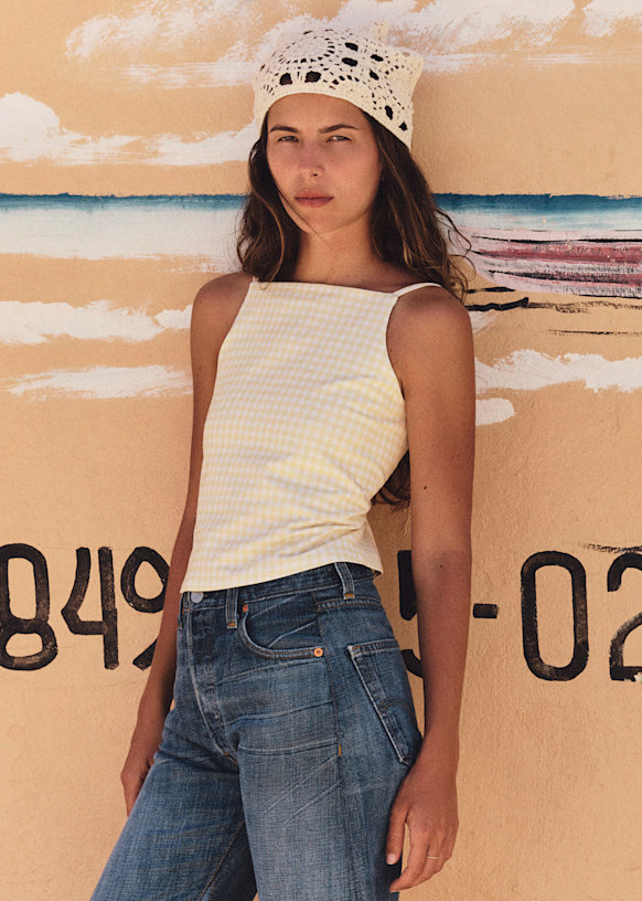 Marielle Top - Ecru and Yellow Gingham Print - Organic cotton - textile ...