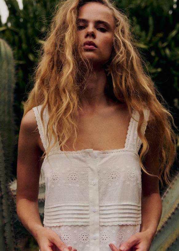 Zelira Dress - Embroidered Ecru - Organic cotton - organic textile - Sézane