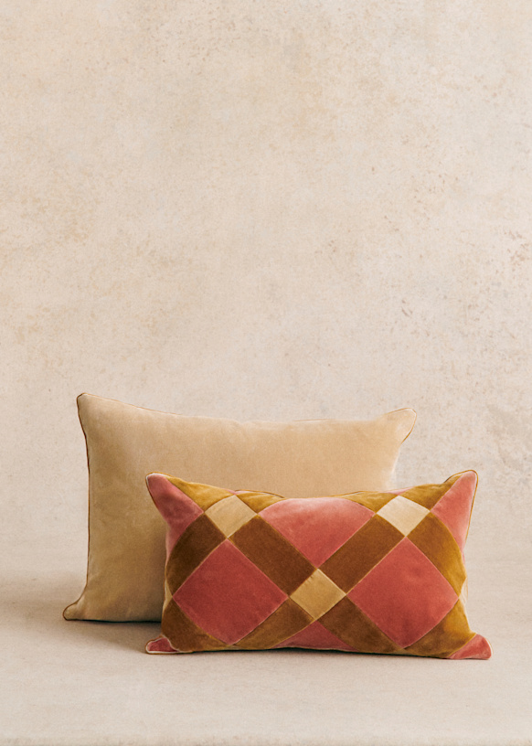 Cuscino Patchwork in velluto - Piccolo modello - Blush e Caramello - Sézane