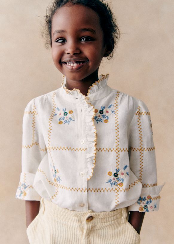 Chlo Shirt - Petit Sézane x Lucia Vergara - Aciano Embroidery - Linen ...