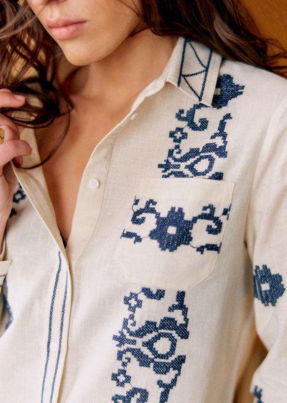 Tomboy Shirt - Sézane x Lucia Vergara - Ecru with Violeta Embroidery ...