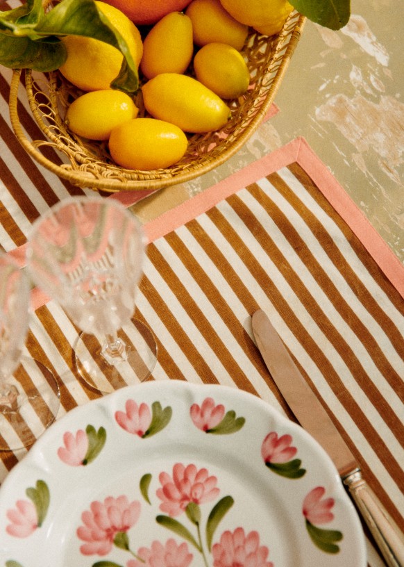 Place mats - Stripes Riviera - Moka - Biais Rose - Cotton-linen ...