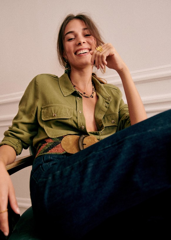 Davina Shirt - Olive Green - Cotton - Sézane