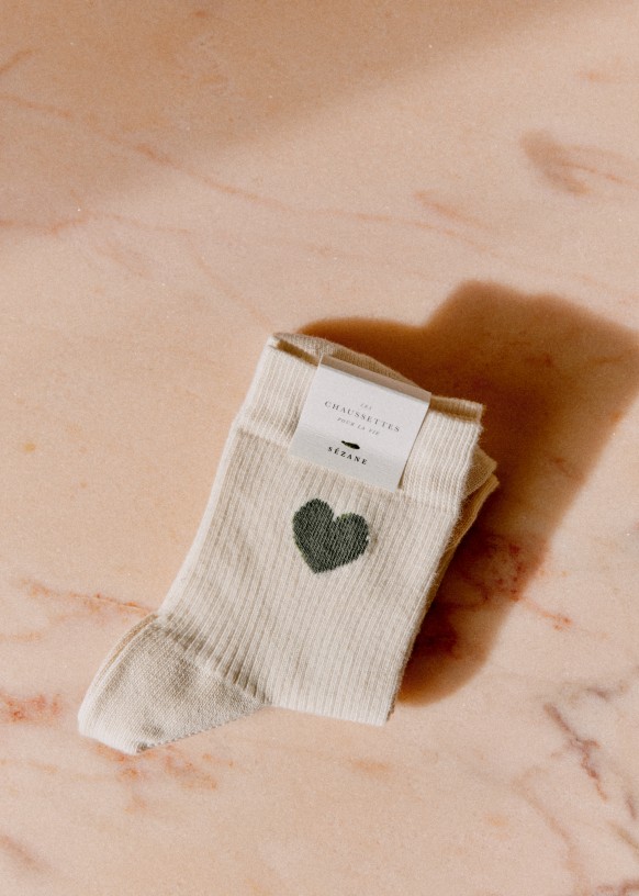 Heart Socks - Sage - Organic Cotton - Sézane
