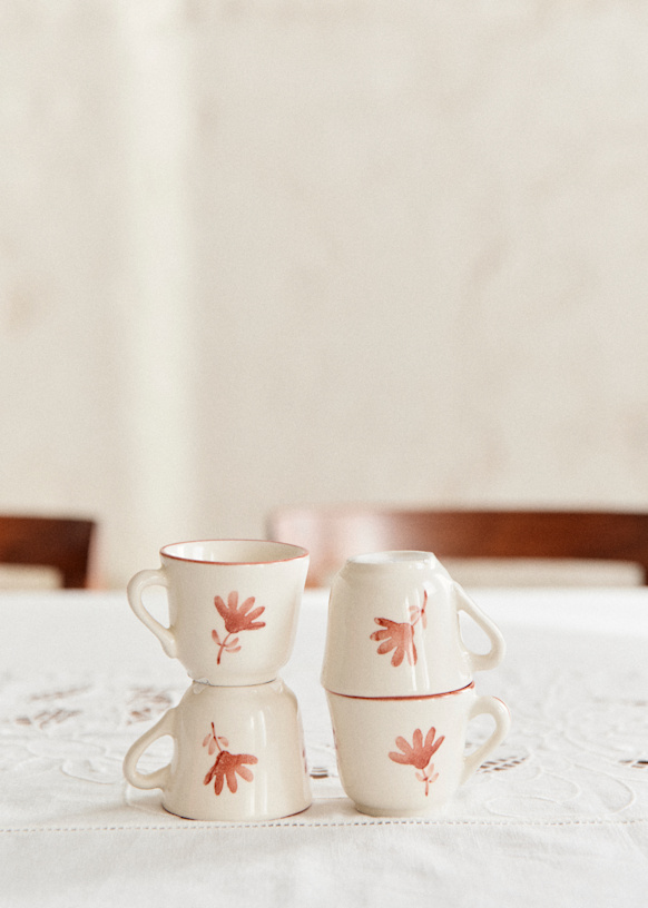 Set of 4 espresso cups - Little Flower - Storm Blue - Ceramic - Sézane