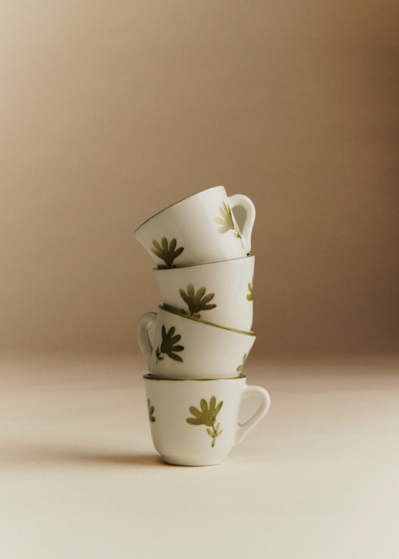 Set of 4 espresso cups - Little Flower - Green - Ceramic - Sézane