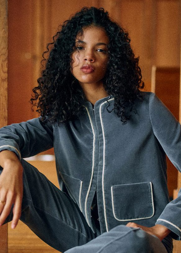 Rebeka Jacket - Sézane x MDLO - Slate Blue Velvet - Organic Cotton - Sézane