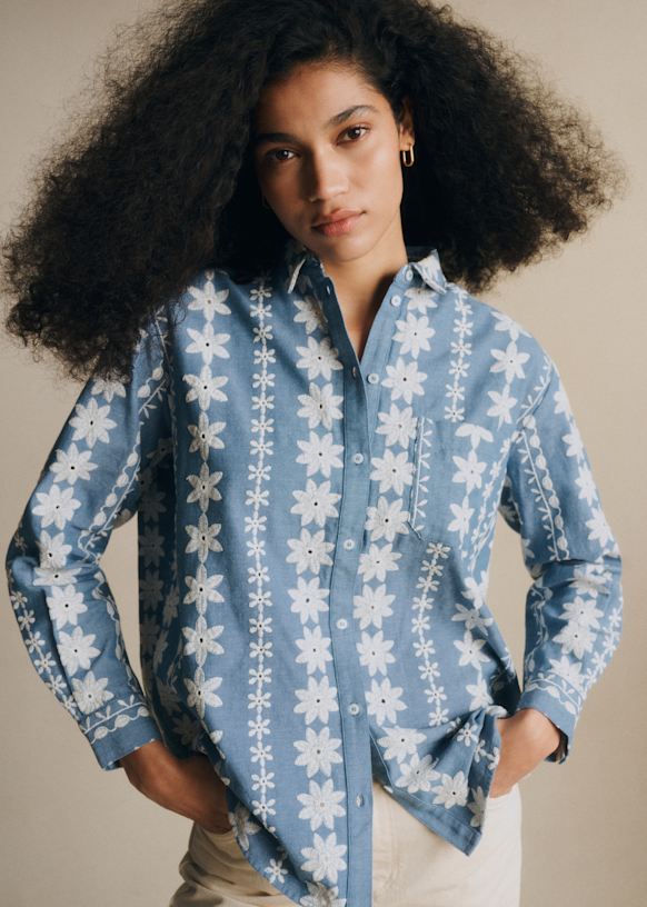 Camisa Max - Blue With Franja Floral Crudo - Algodón orgánico - Sézane