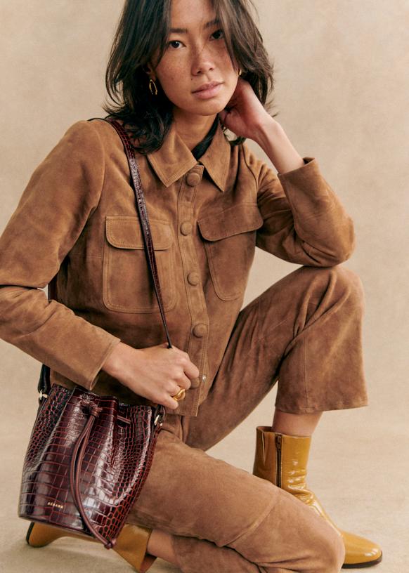 Bourse Mini Farrow - Choco Croco - Cuir bovin - Octobre Éditions