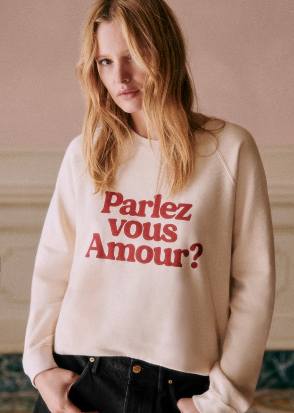 Sweatshirt Parlez Vous Amour - Criação Solidária - Creme / Vermelho ...
