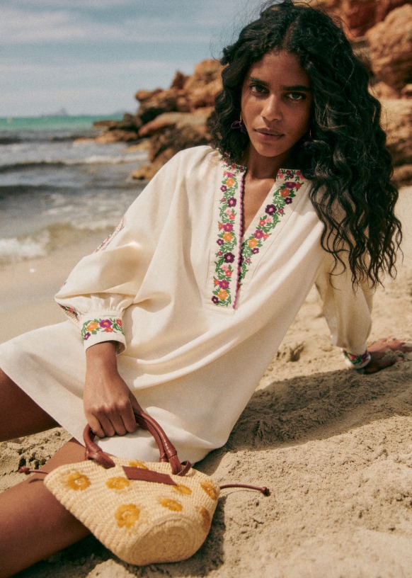 Savira dress - Multicoloured embroidery on ecru background - Organic ...