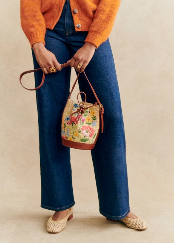 Mini Farrow Raphia Bag - Multicolour Embroidered Flowers - Raffia ...