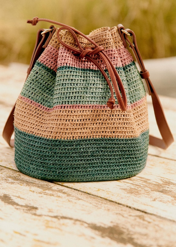 Bourse Farrow - Raphia vert multi - Raphia - Sézane