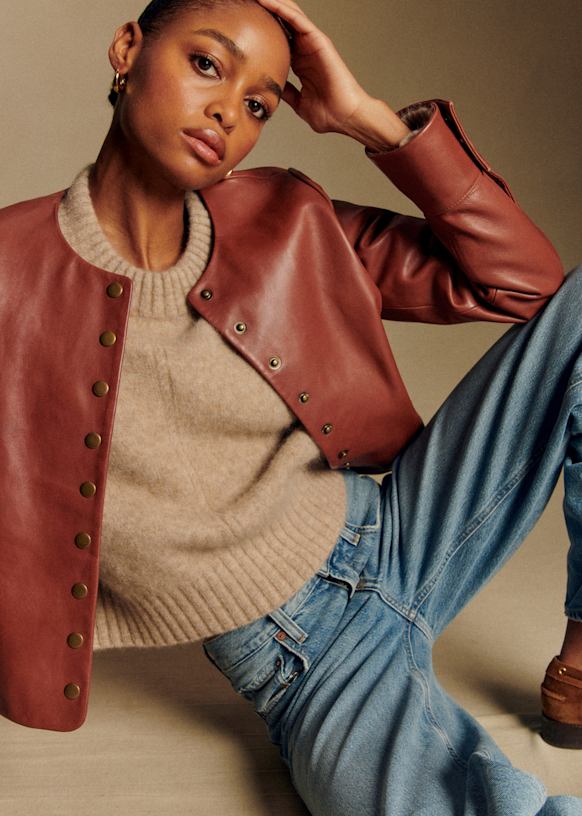 Marlys Jacket - Jacquard leopard noir bronze - Recycled wool - Sézane