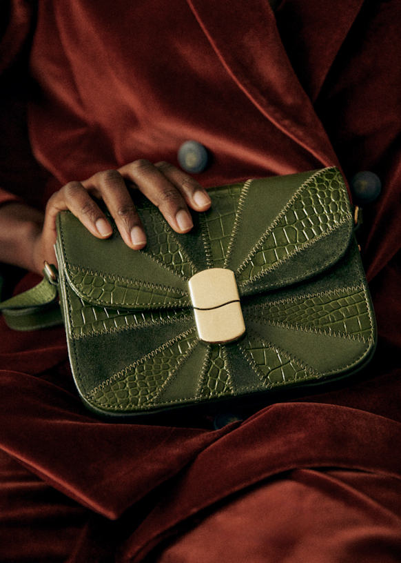 Milo Mini Classic Bag - Khaki patchwork - Bovine leather - Sézane