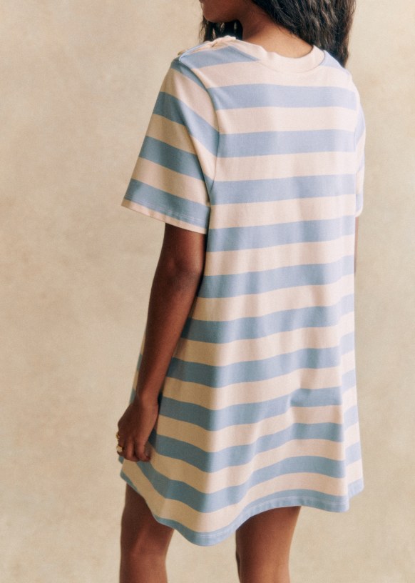 Selena Dress - Cream / Light Blue Parasol Stripes - Organic cotton ...