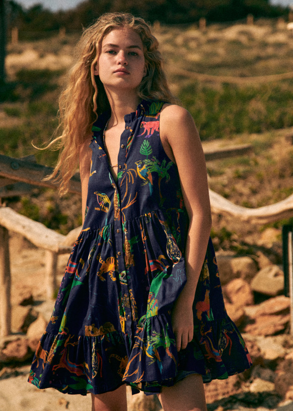 Palmira Dress - Sézane x G.KERO - The Animals Navy background - Organic ...
