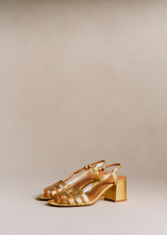 Josepha Sandals - Embossed Gold - Goat Leather - Octobre Éditions