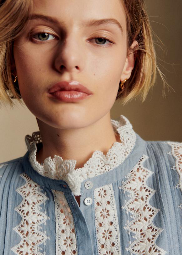 Rym Shirt - Blue and Ecru Stripes - Organic Cotton - Sézane