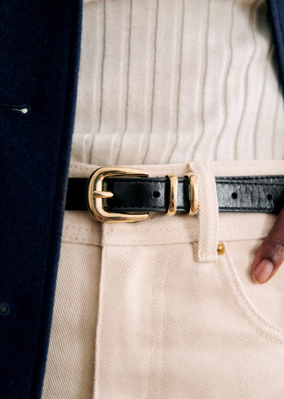 Livie Belt - Embossed Khaki - Python-embossed cowhide leather - Sézane