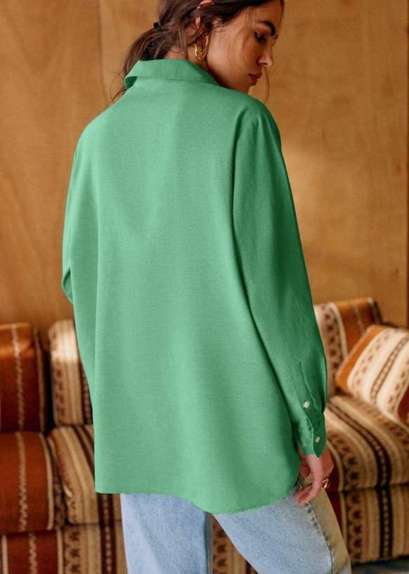 Marzia Shirt - Sézane x Lucia Vergara - Green with Lirio Ecru ...